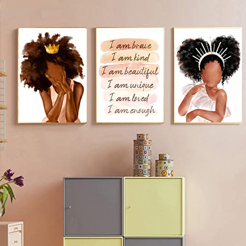 LLOSEUP Black Queen Wall Art African American Princess Queen crown Rainbow Heart Quotes Wall Art Abstract Nordic Posters Black Women Canvas Prints for Kids Room Bedroom Home Decor Unframed