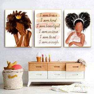 LLOSEUP Black Queen Wall Art African American Princess Queen crown Rainbow Heart Quotes Wall Art Abstract Nordic Posters Black Women Canvas Prints for Kids Room Bedroom Home Decor Unframed