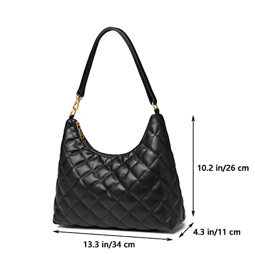 Nacolulu Quilted Shoulder Handbag,Wallet Bag Shoulder Bag Top Handle Satchel Purse,Lightweight Quilted Tote Purse (Black)