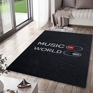 music on world off black music rug – music rug for kids musical area rugs music area rug non-slip rug for living room bedroom office studio kids room nursery area rug indoor outdoor