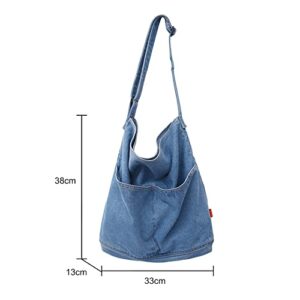 JQWYGB Denim Purses and Handbags for Women - Unique Jean Hobo Tote Bag Aesthetic Casual Canvas Denim Shoulder Crossbody Messenger Bag (Light Blue)