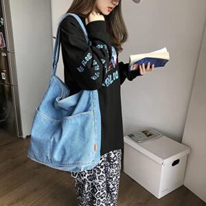 JQWYGB Denim Purses and Handbags for Women - Unique Jean Hobo Tote Bag Aesthetic Casual Canvas Denim Shoulder Crossbody Messenger Bag (Light Blue)