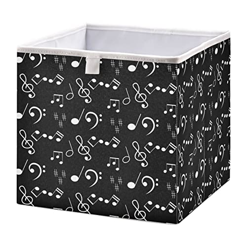 Kigai Music Black Storage Baskets, 16x11x7 in Collapsible Fabric Storage Bins Organizer Rectangular Storage Box for Shelves, Closets, Laundry, Nursery, Home Decor