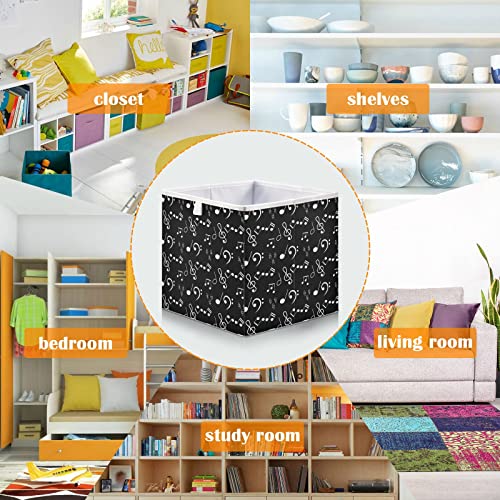 Kigai Music Black Storage Baskets, 16x11x7 in Collapsible Fabric Storage Bins Organizer Rectangular Storage Box for Shelves, Closets, Laundry, Nursery, Home Decor