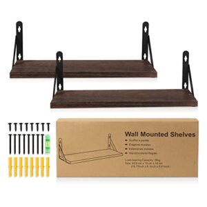 Uten Floating Shelves,Wood Wall Mounted Shelf Set of 2, Multifunctional Wall Storage Shelves for Living Room, Bathroom, Kitchen, or Bedroom,Dark Brown