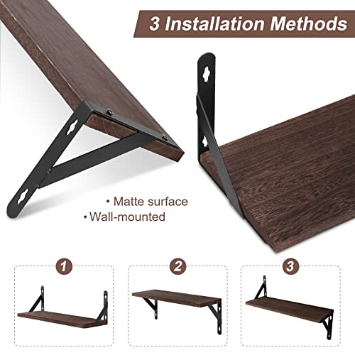 Uten Floating Shelves,Wood Wall Mounted Shelf Set of 2, Multifunctional Wall Storage Shelves for Living Room, Bathroom, Kitchen, or Bedroom,Dark Brown