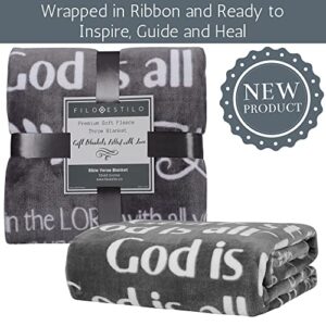 FILO ESTILO Spiritual Gifts for Women or Men, Scripture Blanket, Religious Easter Gifts, Christian, Inspirational, Catholic, Faith, God Gifts, Healing Throw Blanket for Prayer 60x50 Inches (Grey)