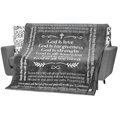 FILO ESTILO Spiritual Gifts for Women or Men, Scripture Blanket, Religious Easter Gifts, Christian, Inspirational, Catholic, Faith, God Gifts, Healing Throw Blanket for Prayer 60x50 Inches (Grey)