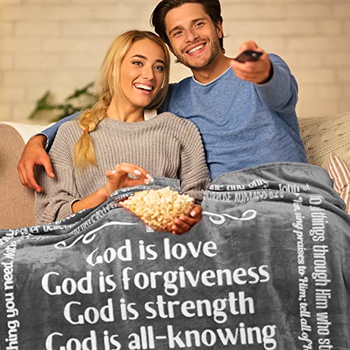 FILO ESTILO Spiritual Gifts for Women or Men, Scripture Blanket, Religious Easter Gifts, Christian, Inspirational, Catholic, Faith, God Gifts, Healing Throw Blanket for Prayer 60x50 Inches (Grey)