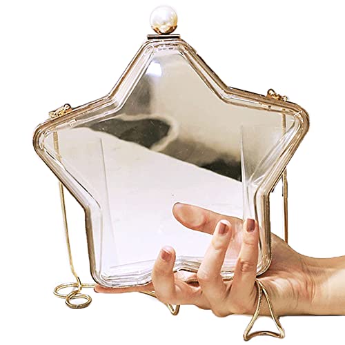 Rejolly Clear Clutch Bags for Women Stadium Approved Evening Purse Acrylic Transparent Handbag Shoulder Bag with Chain Strap (Star (Pearl Closure))