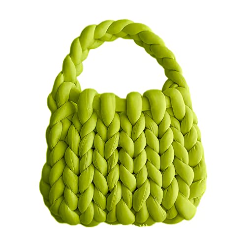 OXYPLAY Thick Bulky Giant Wool Handwoven Handbag,Chunky Yarn Knit Shoulder Bag,Casual Soft Shopper Purse,Braided Knot DIY Bucket Bag (Green)