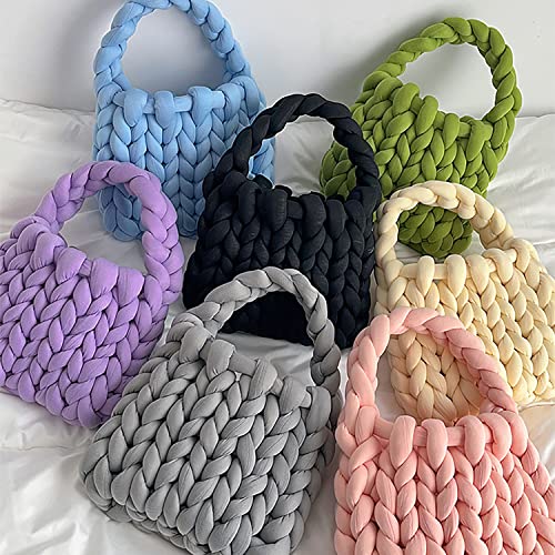 OXYPLAY Thick Bulky Giant Wool Handwoven Handbag,Chunky Yarn Knit Shoulder Bag,Casual Soft Shopper Purse,Braided Knot DIY Bucket Bag (Green)