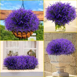 Janinka 24 Bundles Artificial Lavender Flowers False Outdoor Flowers UV Resistant Plastic Artificial Plants Fake Shrubs Flowers Greenery Bushes for Outdoor Garden Home Porch Box Decor(Purple)