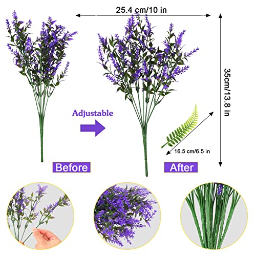 Janinka 24 Bundles Artificial Lavender Flowers False Outdoor Flowers UV Resistant Plastic Artificial Plants Fake Shrubs Flowers Greenery Bushes for Outdoor Garden Home Porch Box Decor(Purple)