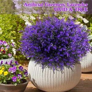 Janinka 24 Bundles Artificial Lavender Flowers False Outdoor Flowers UV Resistant Plastic Artificial Plants Fake Shrubs Flowers Greenery Bushes for Outdoor Garden Home Porch Box Decor(Purple)