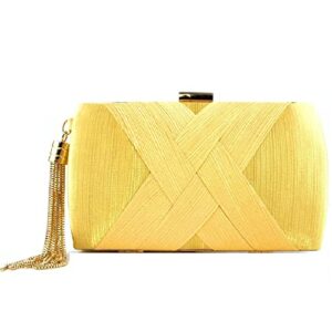 women’s elegant tassel pendant silk evening bag clutch purse for bride wedding prom night out party (yellow)