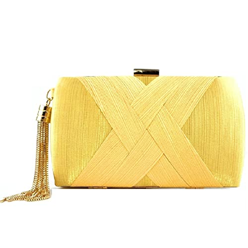 Women's Elegant Tassel Pendant Silk Evening Bag Clutch Purse for Bride Wedding Prom Night Out Party (Yellow)