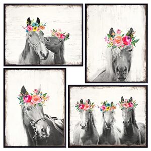 horse wall art – horses wall art & decor – barn farmhouse living room home decor – teens bedroom girls room poster set – gift for equestrian woman – country western shabby chic boho-chic decoration