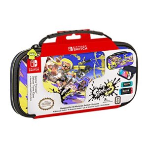 game traveler splatoon 3 nintendo switch case – switch oled case for switch oled, switch & switch lite, adjustable viewing stand & game storage, deluxe handle, licensed nintendo switch game case