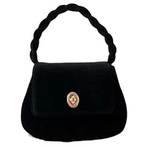 woman purse handbags matte velvet ladies retro small shoulder bags vintage solid color female tote underarm bag (black)