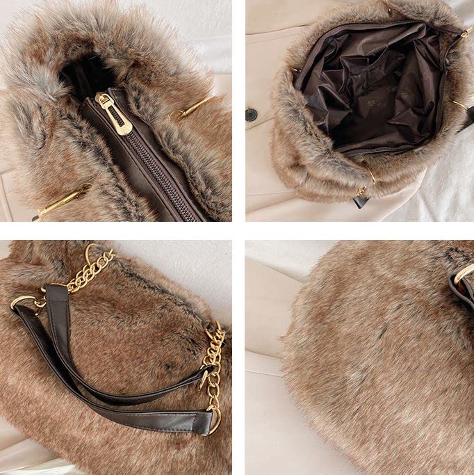 Tote Bag large Shoulder Bag Fleece Faux Fur Hobo Tote Bag Handbag Retro Bag Solid Color Big Chic Purse