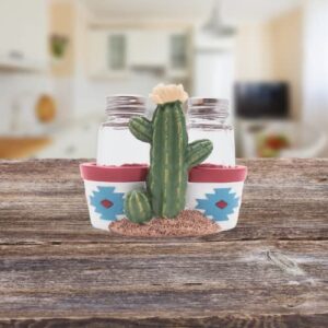 Salt and Pepper Set Holder with a Cactus Pot Design, Southwestern Décor, Shakers Included, 4.5 Inches