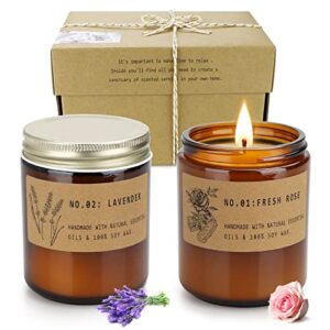 Lavender& Rose Candles for Home Scented,2 Pack Aromatherapy Candles Gift Set for Women,7.1 oz Soy Wax Candles and 8% Essential Oils,100 Hours Burn Time,Thank You Gifts for Women Who Have Everything.