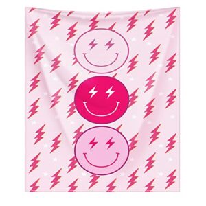 preppy blanket for women pink aesthetic room decor hot pink preppy room decor aesthetic smile blanket ultra soft throw blankets flannel blanket for bedding sofa girls bedroom (50 x 40 inch)