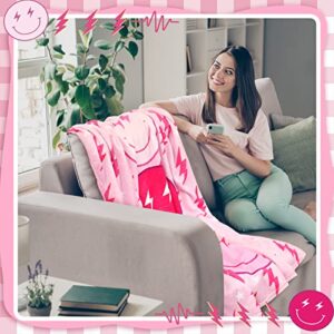 Preppy Blanket for Women Pink Aesthetic Room Decor Hot Pink Preppy Room Decor Aesthetic Smile Blanket Ultra Soft Throw Blankets Flannel Blanket for Bedding Sofa Girls Bedroom (50 x 40 Inch)