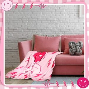 Preppy Blanket for Women Pink Aesthetic Room Decor Hot Pink Preppy Room Decor Aesthetic Smile Blanket Ultra Soft Throw Blankets Flannel Blanket for Bedding Sofa Girls Bedroom (50 x 40 Inch)