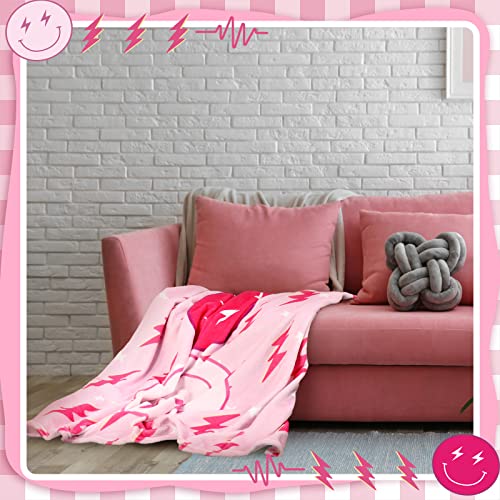 Preppy Blanket for Women Pink Aesthetic Room Decor Hot Pink Preppy Room Decor Aesthetic Smile Blanket Ultra Soft Throw Blankets Flannel Blanket for Bedding Sofa Girls Bedroom (50 x 40 Inch)