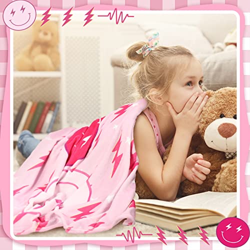 Preppy Blanket for Women Pink Aesthetic Room Decor Hot Pink Preppy Room Decor Aesthetic Smile Blanket Ultra Soft Throw Blankets Flannel Blanket for Bedding Sofa Girls Bedroom (50 x 40 Inch)