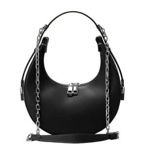 shoulder bag crescent handbag, leather armpit bag, shoulder bag for women vintage bag, business bag leisure bag (black)