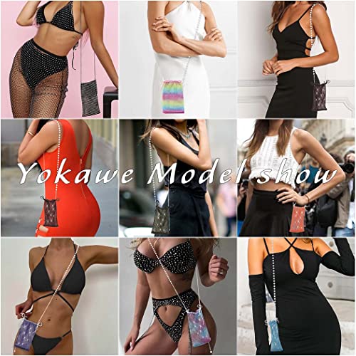 Yokawe Sparkly Crossbody Purse Rhinestone Evening Handbags Mesh Clutch Purses for Women Cell Phone Wallet