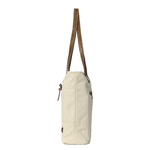 NATURALS EXPORT La Couspaude Upcycled Canvas Bag White Tote Bag Leather Tote Canvas Bag