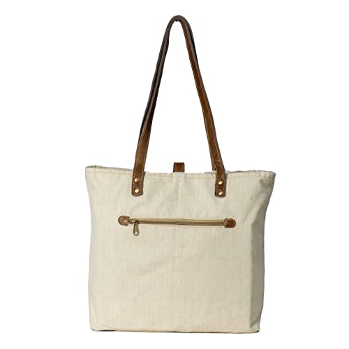 NATURALS EXPORT La Couspaude Upcycled Canvas Bag White Tote Bag Leather Tote Canvas Bag