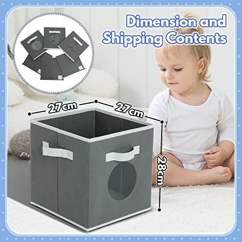 GARPROVM Collapsible Storage Cubes 11 Inch Foldable Fabric Storage Cubes With Clear Window and 4 Leather Pu Material Handles for Shelves For Closet, Utility Room, Storage Room