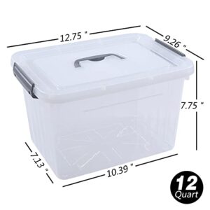 Innouse 12 Qt Storage Container with Lid, 1 Pack Latching Box, Clear Bin with Handle