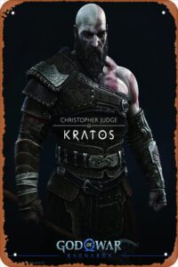 ysirseu kratos in god of war ragnarok game vintage look reproduction metal tin sign wall art decor garden bar cafe poster 8×12 inches