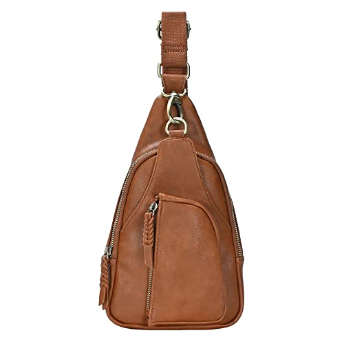 Antik Kraft - The Tasha Soft Vegan Leather Crossbody Sling Backpack Purse for Women - Tan