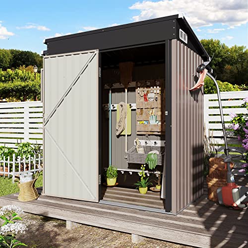 LAUSAINT HOME 5x3FT Outdoor Storage Shed, Small Waterproof Metal Storage Tool Bike Sheds with Lockable Door for Backyard, Garden, Patio and Lawn, Brown