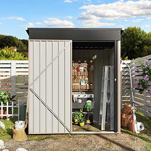 LAUSAINT HOME 5x3FT Outdoor Storage Shed, Small Waterproof Metal Storage Tool Bike Sheds with Lockable Door for Backyard, Garden, Patio and Lawn, Brown