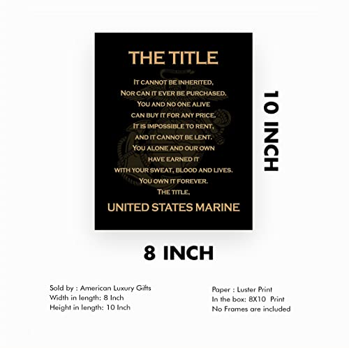 "The Title - United States Marine"- Patriotic US Marine Corps Wall Art Decor -8 x 10" Military Print -Ready To Frame. Home-Office-School Decor. Perfect Gift for Marines & Veterans. Semper Fi - Oorah!