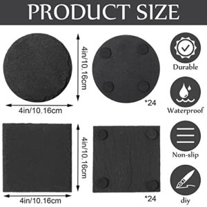 48 Pieces Square Round Slate Coasters Bulk, 4 Inch Drink Coasters Black Coasters Slate Stone Bar Coasters Cup Coaster for Drinks Table Bar Kitchen Home