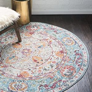 Unique Loom Baracoa Collection Area Rug - Rumba (6' Round, Light Blue/ Cream)