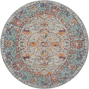 Unique Loom Baracoa Collection Area Rug - Rumba (6' Round, Light Blue/ Cream)