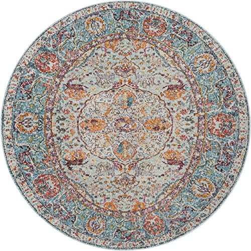 Unique Loom Baracoa Collection Area Rug - Rumba (6' Round, Light Blue/ Cream)