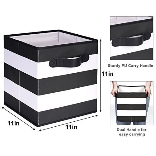 Livememory Decorative Cube Storage Bins, Black and White Storage Cubes Striped Cubes Bins for Cube Organizers Nursery Closet Bedroom, 11"x11"x11", 4 Packs