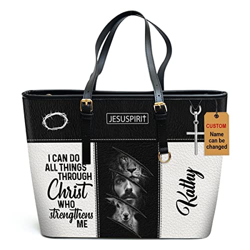 Jesuspirit Personalized Tote Bags For Women - Christian Gifts For Church Ladies, Mother's Day, Mom, Grandma, Aunt - Spiritual Custom Zipper Leather Tote Bag For Women