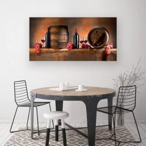 Muolunna BK06250 Wall Art Canvas Print Fruit Grape Red Wine with Bottle Barrel Painting on Canvas Stretched and Framed Ready to Hang for Home Decor Living Room Bedroom Kitchen Office Artwork